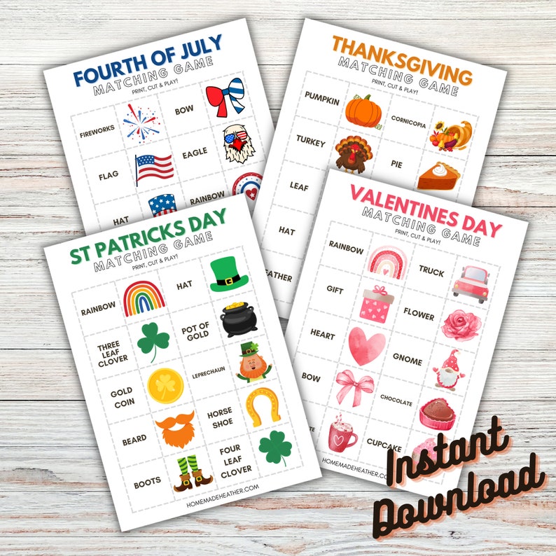 Holiday Matching Game Printable Bundle Matching Game Holiday Printable ...