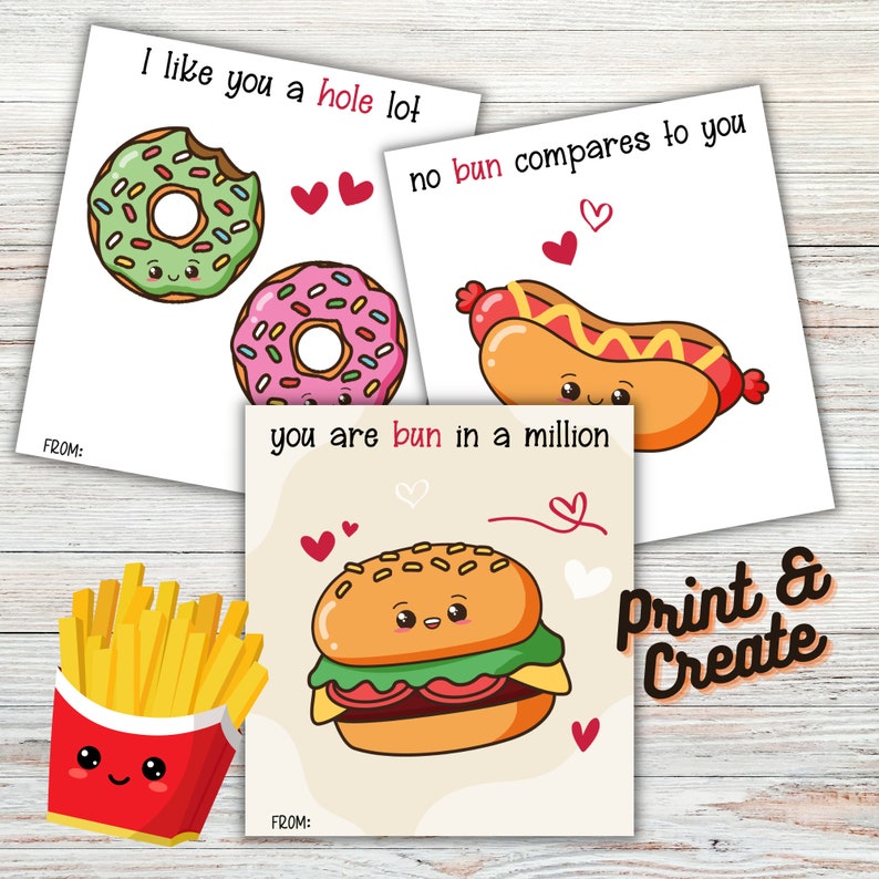 Food Pun Valentine Printable Bundle - Valentines Day Printable Cards ...