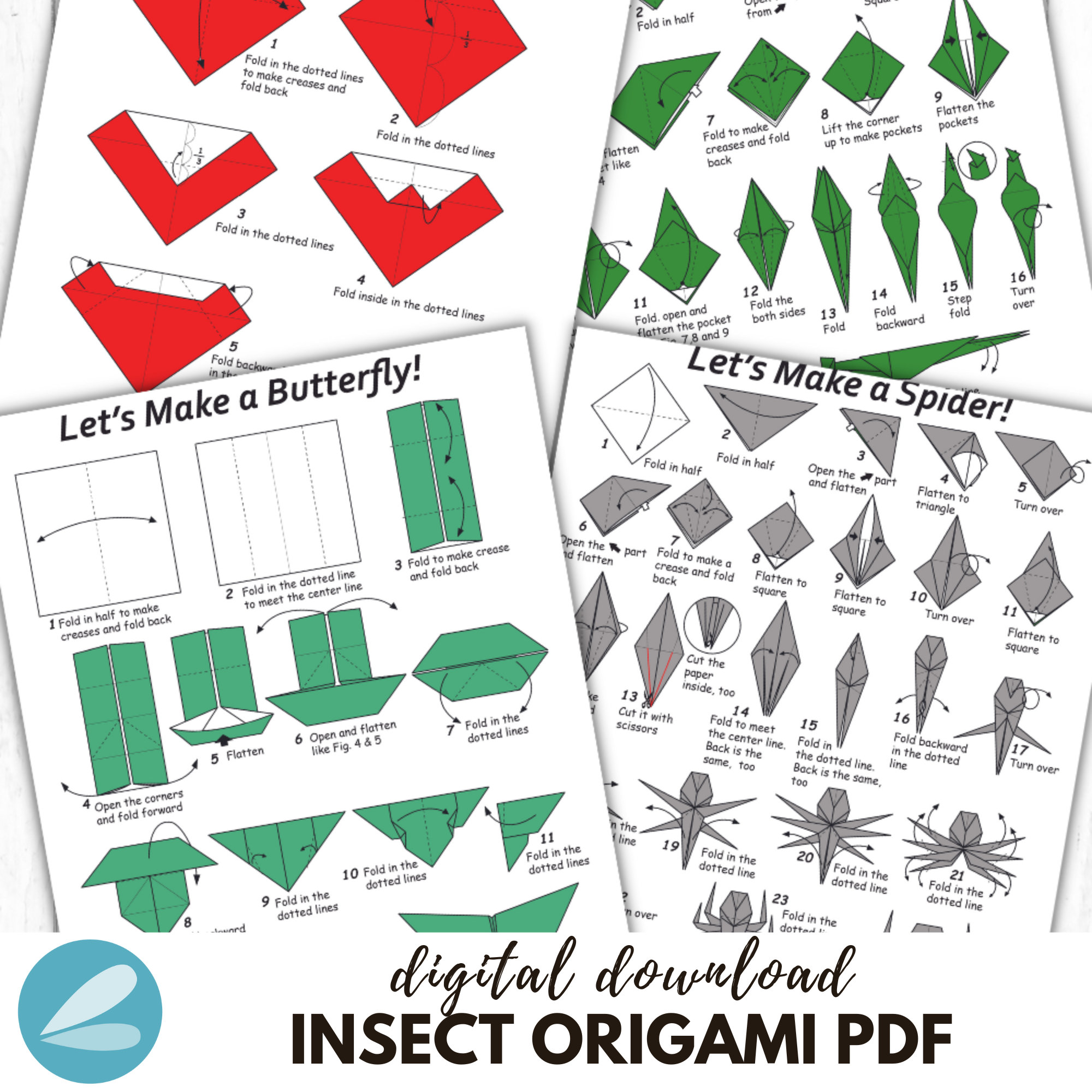 Origami Insect Printable Pages Insect Origami PDF Instant Download - Etsy