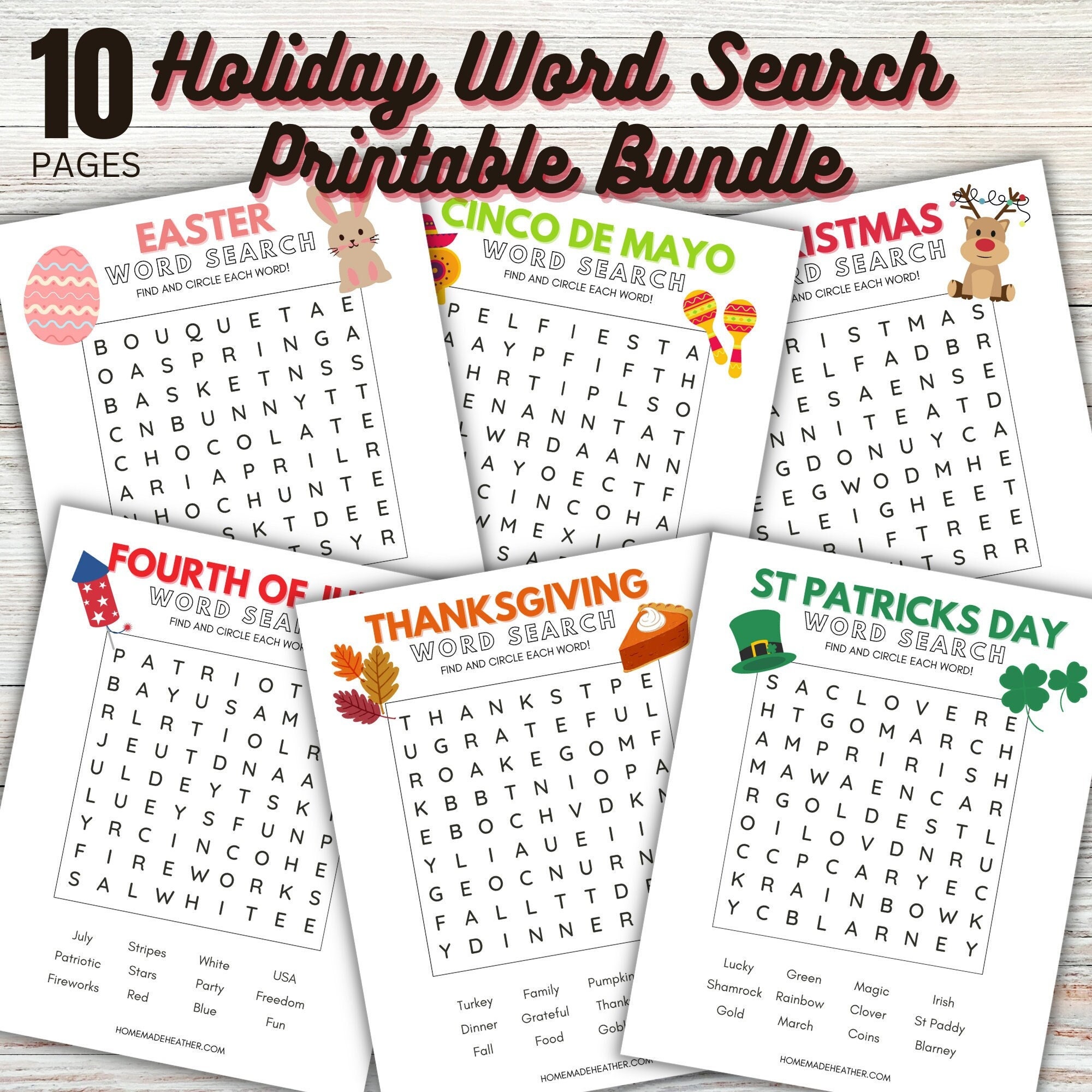 10 Holiday Word Search Printable Bundle - Word Search Holiday Bundle ...