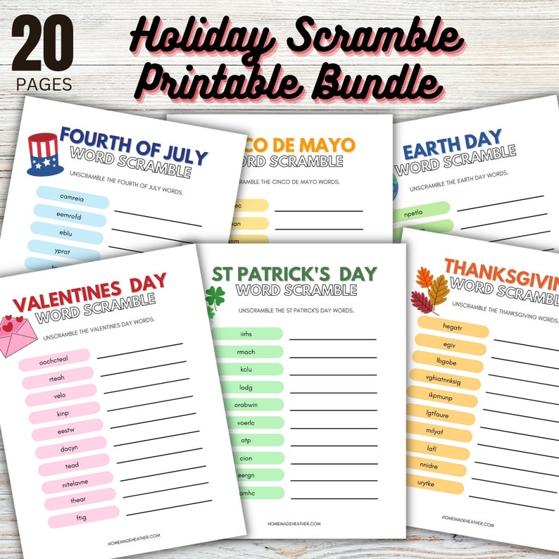 Holiday Word Scramble Printable Bundle Word Scramble Holiday - Etsy