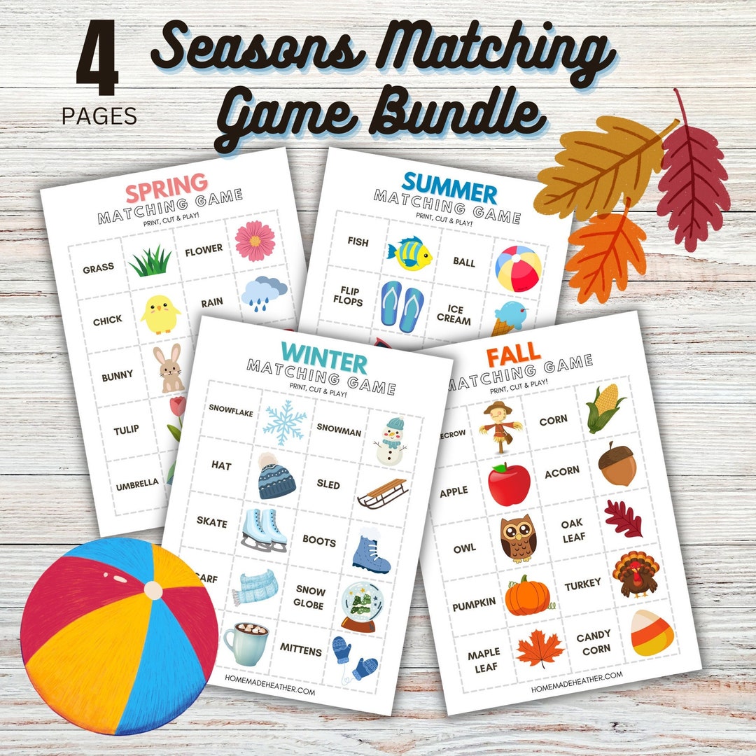 Seasons Matching Game Printable Bundle: Educational Activity (PDF ...