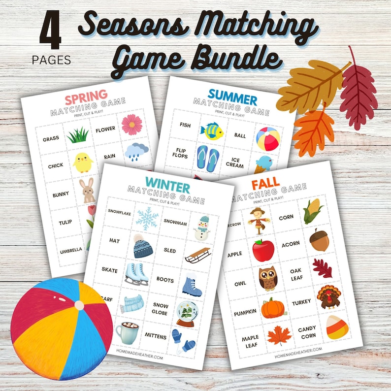 Seasons Matching Game Printable Bundle: Educational Activity (PDF ...