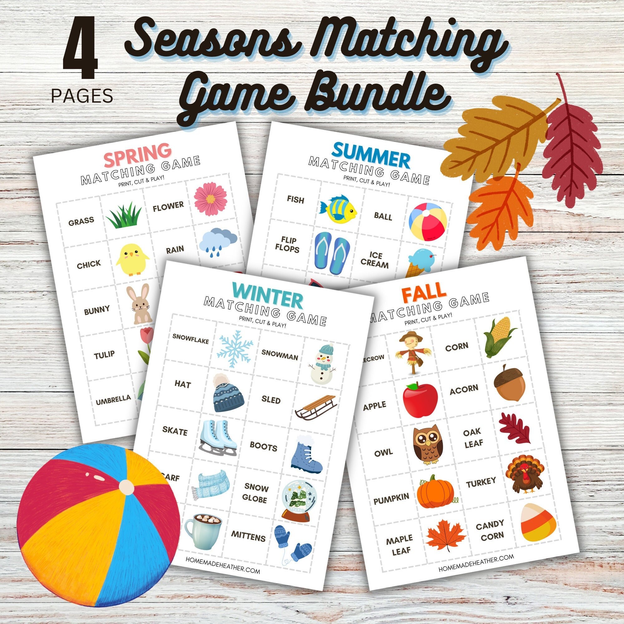 Seasons Matching Game Printable Bundle: Educational Activity (PDF ...