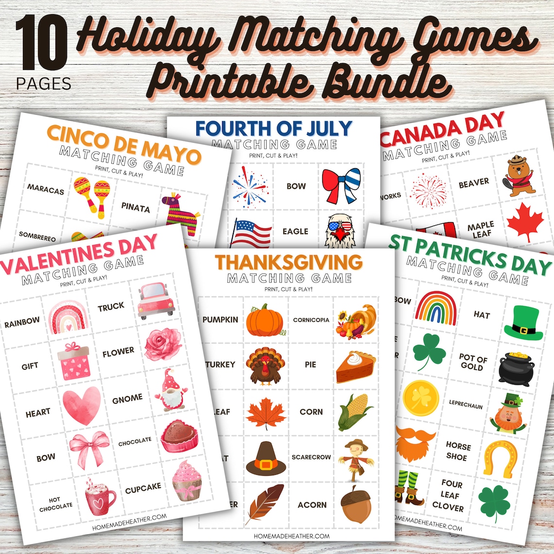 Holiday Matching Game Printable Bundle Matching Game Holiday Printable ...