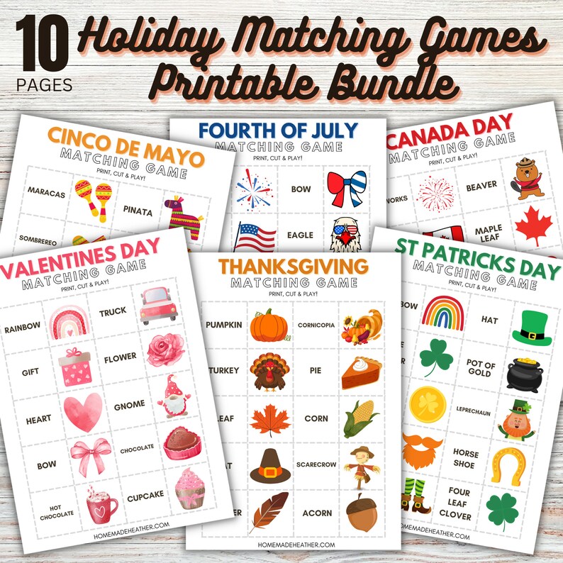Holiday Matching Game Printable Bundle Matching Game Holiday Printable ...