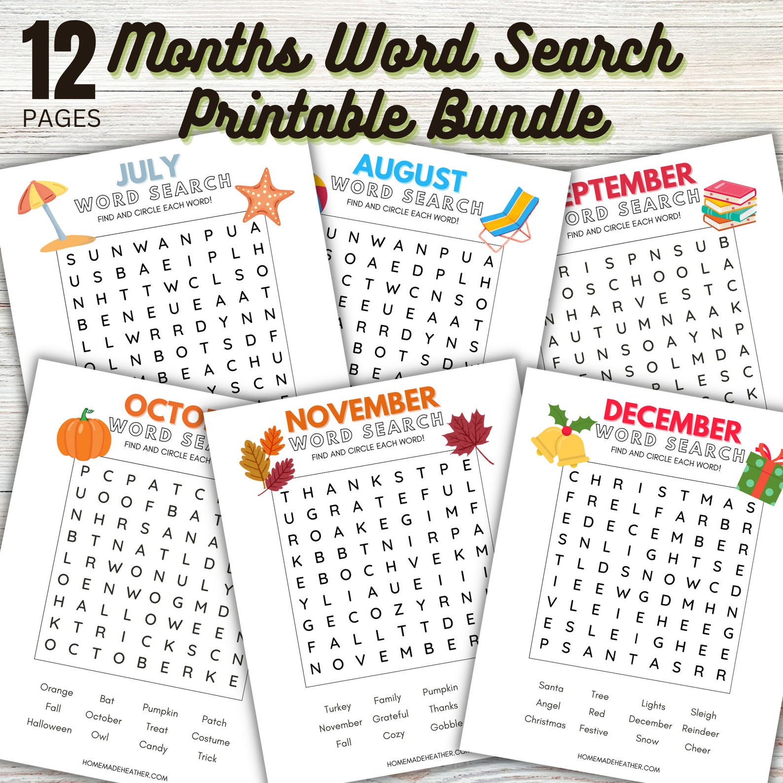 12 Months Word Search Printable Bundle Word Search Bundle Printable PDF ...