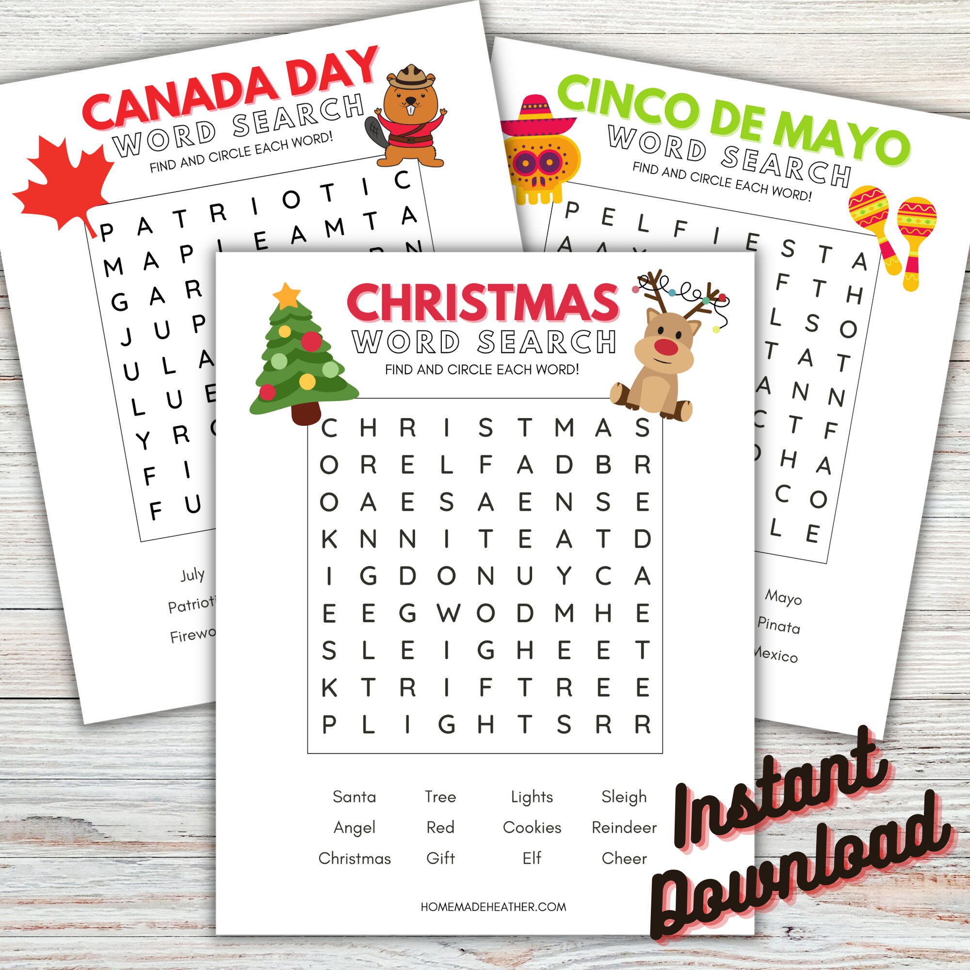 10 Holiday Word Search Printable Bundle - Word Search Holiday Bundle ...