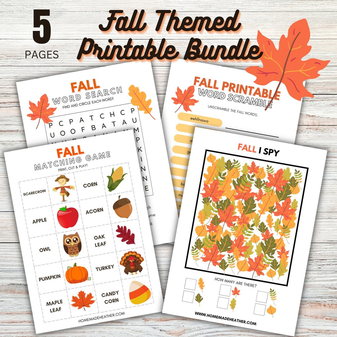 Fall Activity Printable Bundle: Matching Game, Word Search (PDF ...
