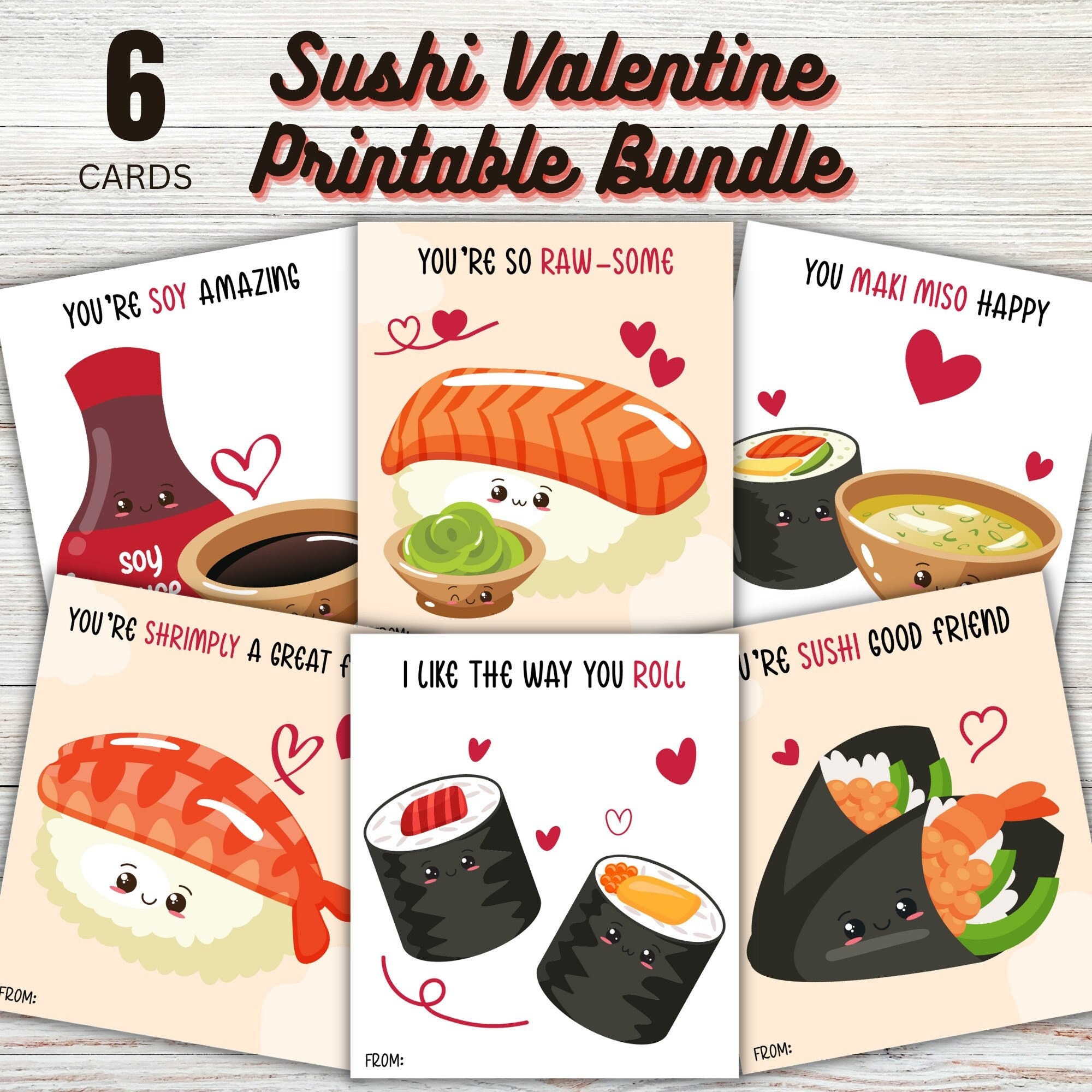 Sushi Valentine Printable Bundle - Valentines Day Printable Cards PDF ...
