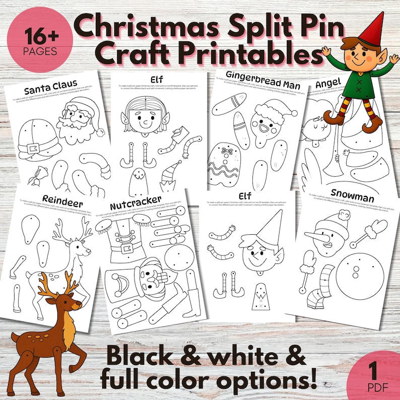 Christmas Split Pin Craft Bundle - Christmas Printable PDF - Instant ...