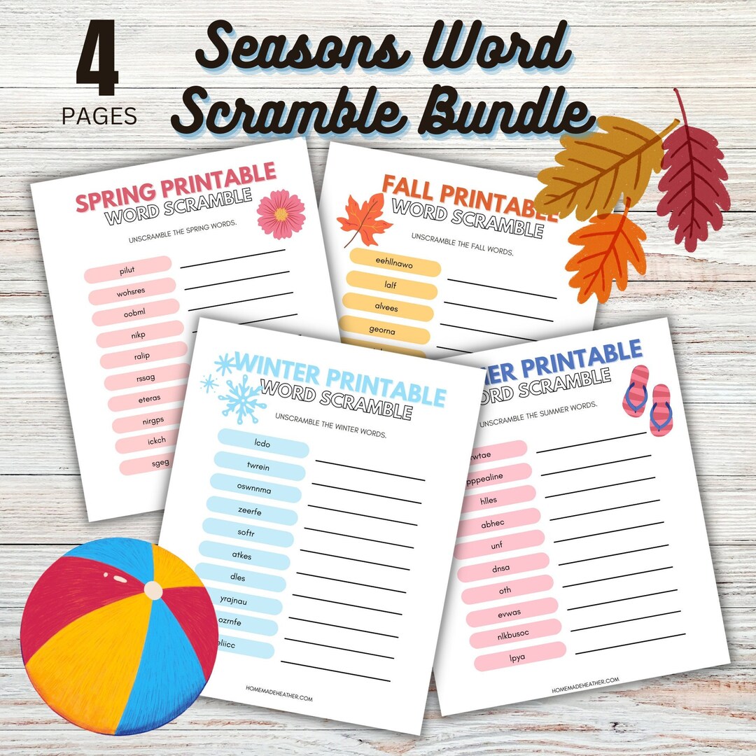 Four Season Word Scramble Printable Bundle Word Scramble Seasons Bundle ...