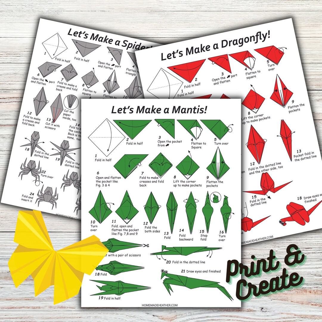 Origami Insect Folding Guide: 9 Printable Designs (PDF Download) - Etsy