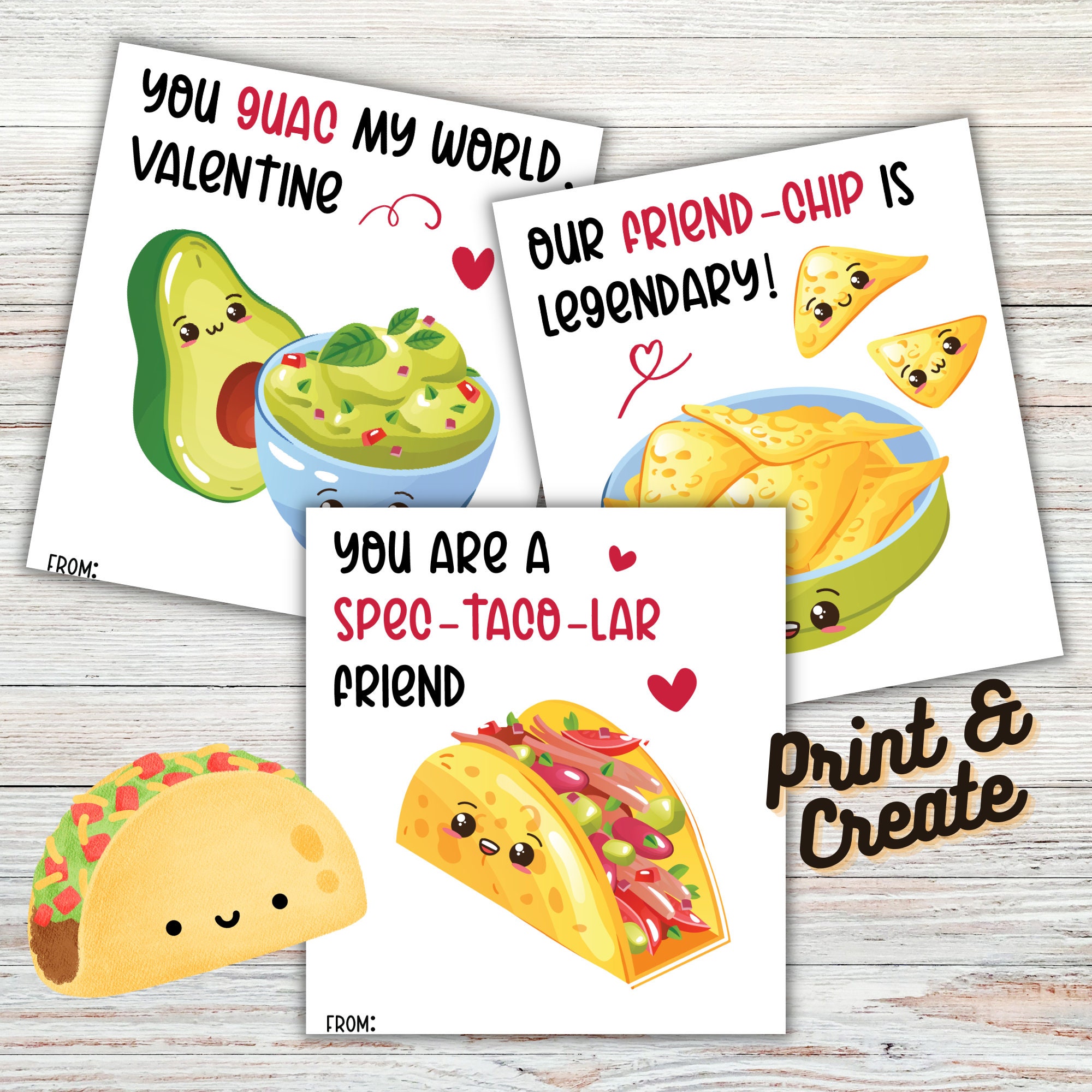 Taco Valentine Printable Bundle - Valentines Day Printable Cards PDF ...