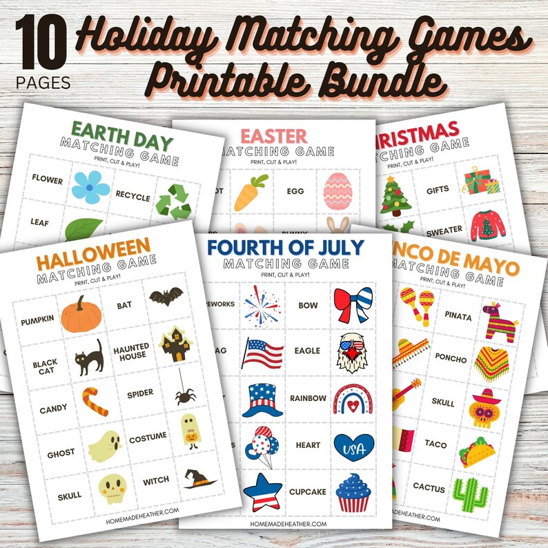 Holiday Matching Game Printable Bundle Matching Game Holiday Printable ...