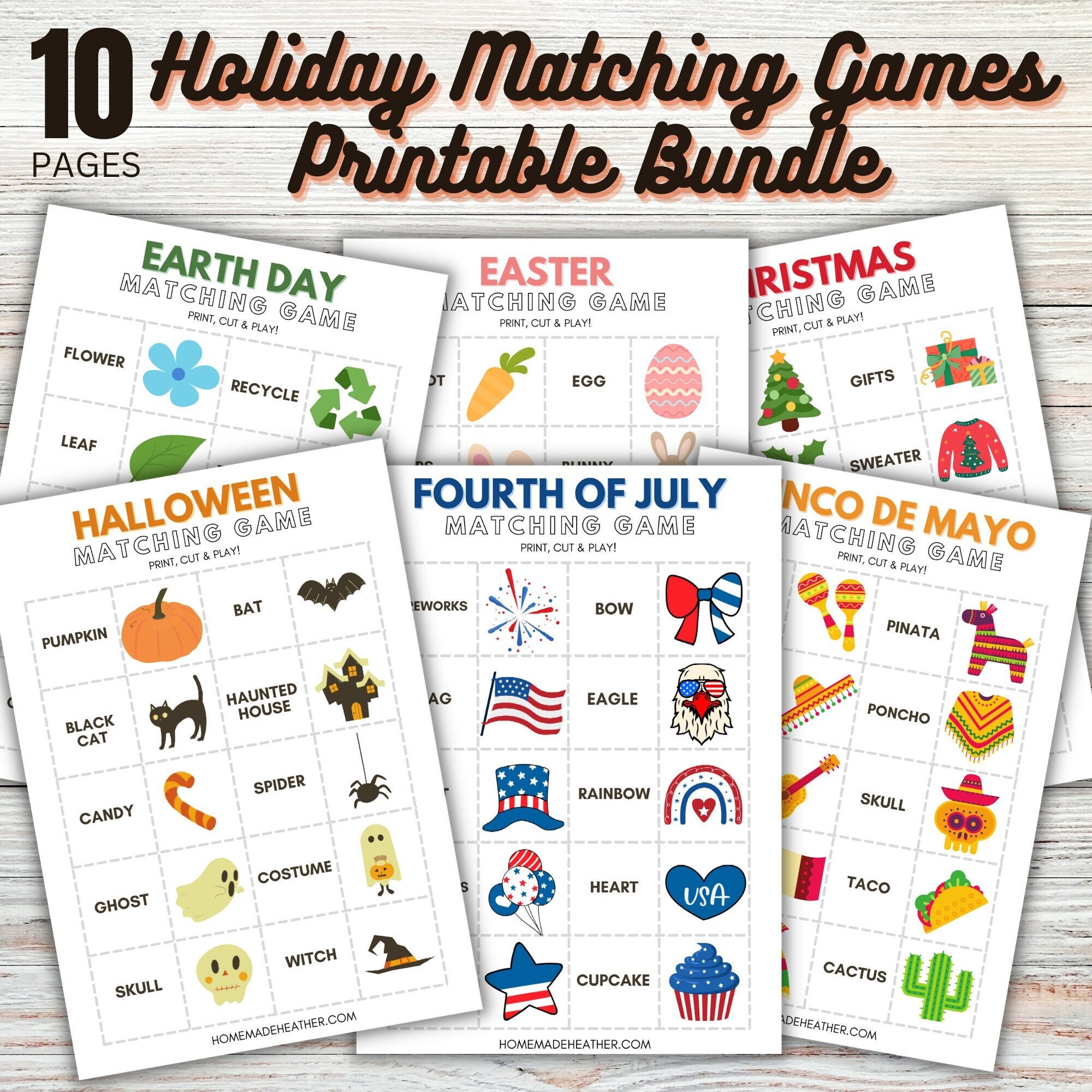 Holiday Matching Game Printable Bundle Matching Game Holiday Printable ...