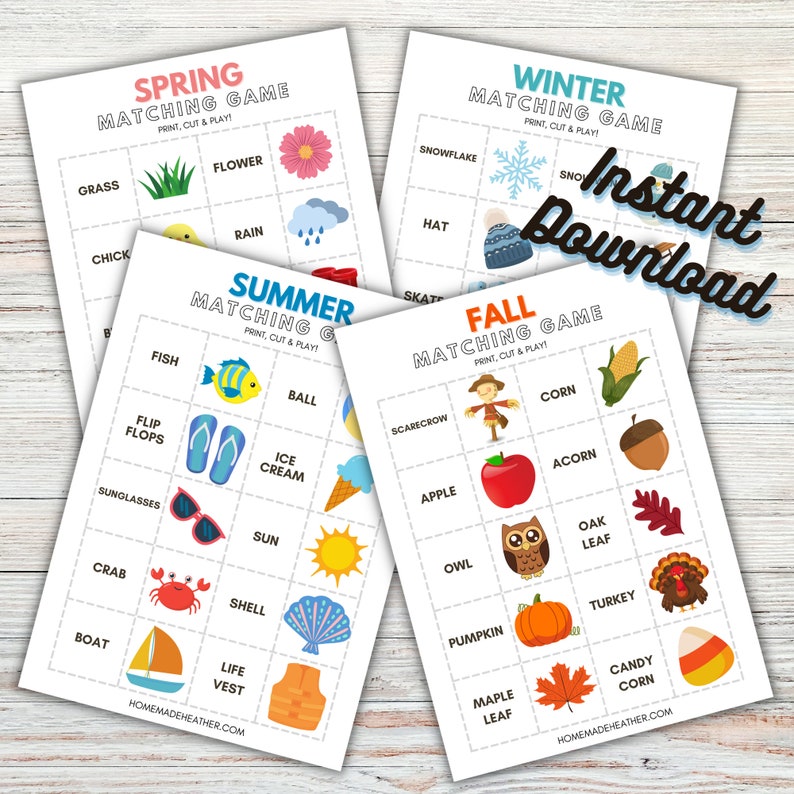 Seasons Matching Game Printable Bundle: Educational Activity (PDF ...