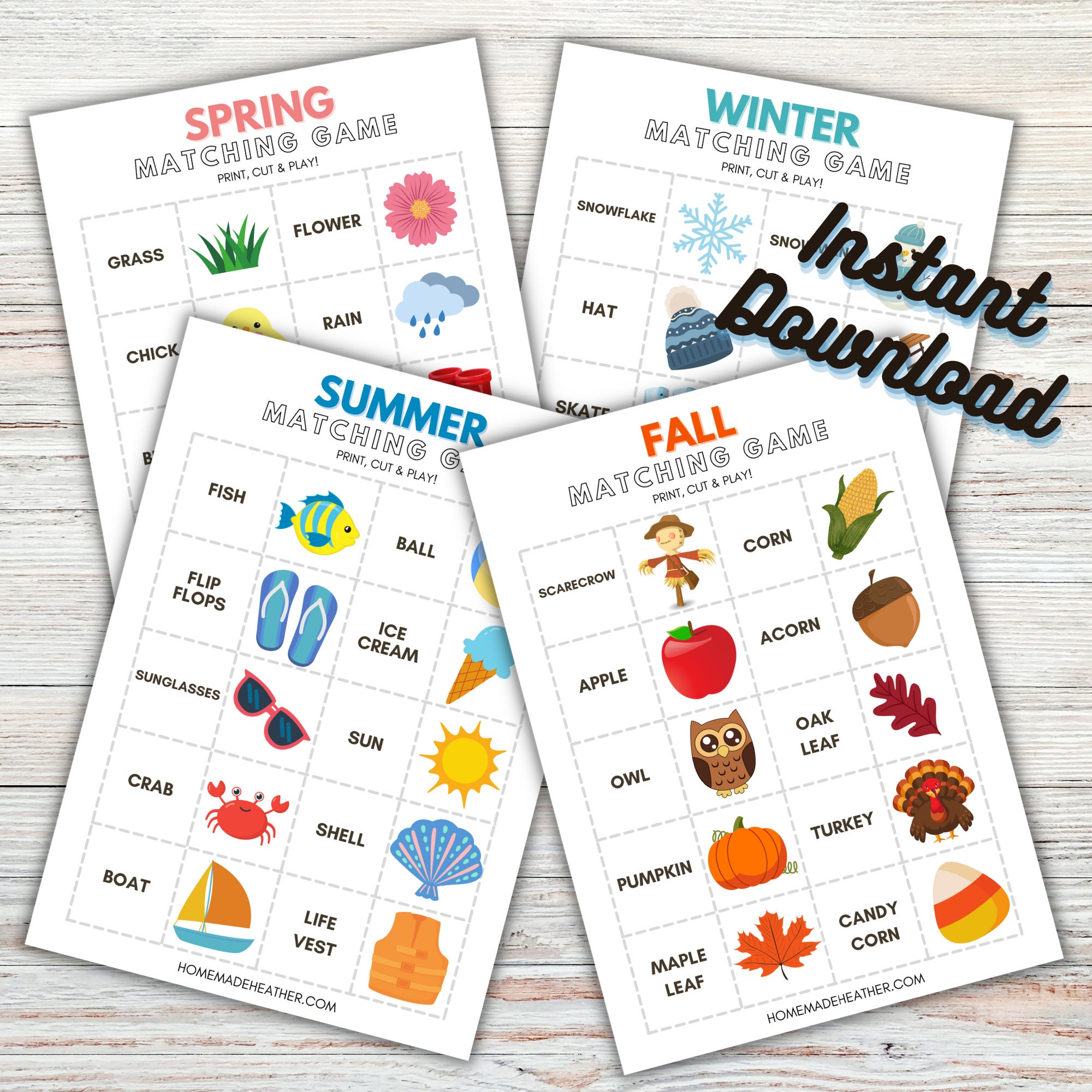 Seasons Matching Game Printable Bundle: Educational Activity (PDF ...