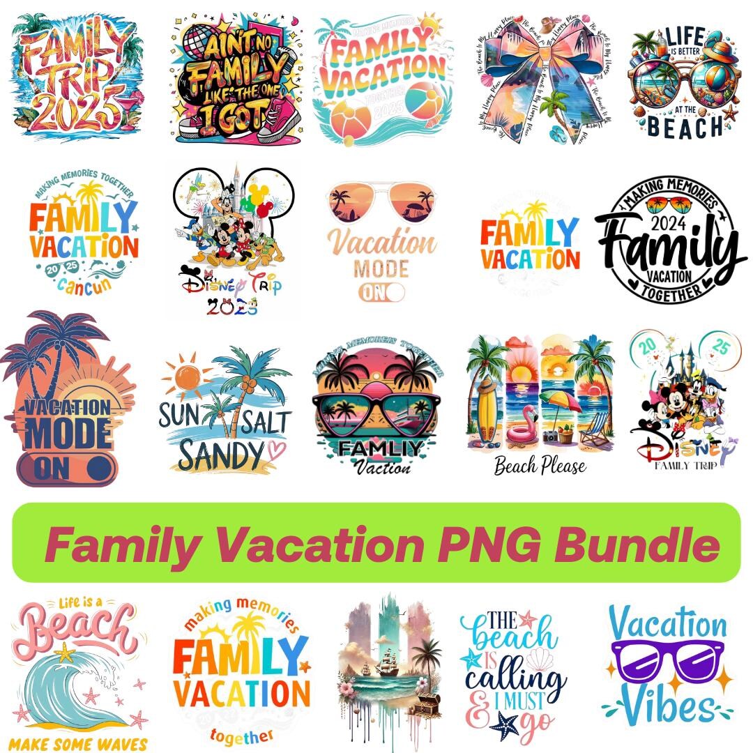 Family Vacation PNG Bundle, Travel Clipart, Beach Trip Designs (digital ...