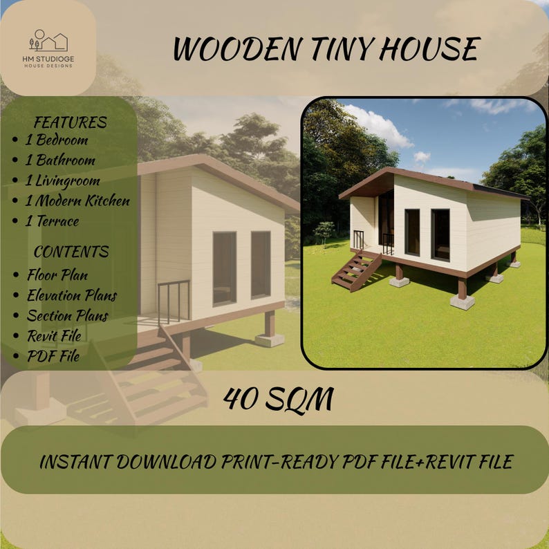 40sqm Wooden Tiny House Plan | DIY Cabin Design (PDF Download) - Etsy