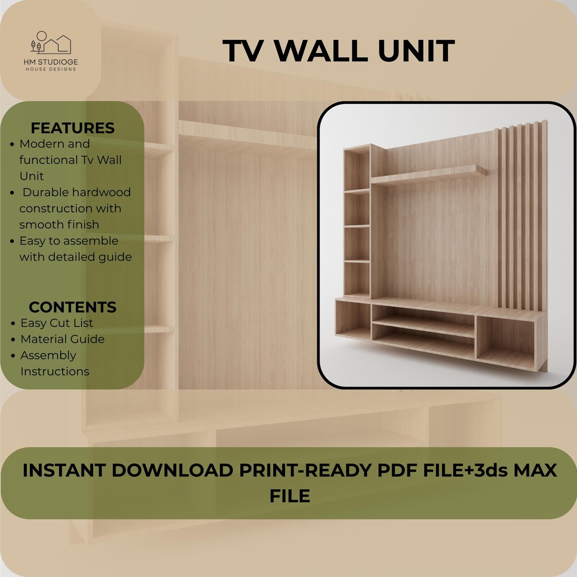 DIY Wooden Furniture Plans | Tv Wall Unit | Woodworking Project PDF ...