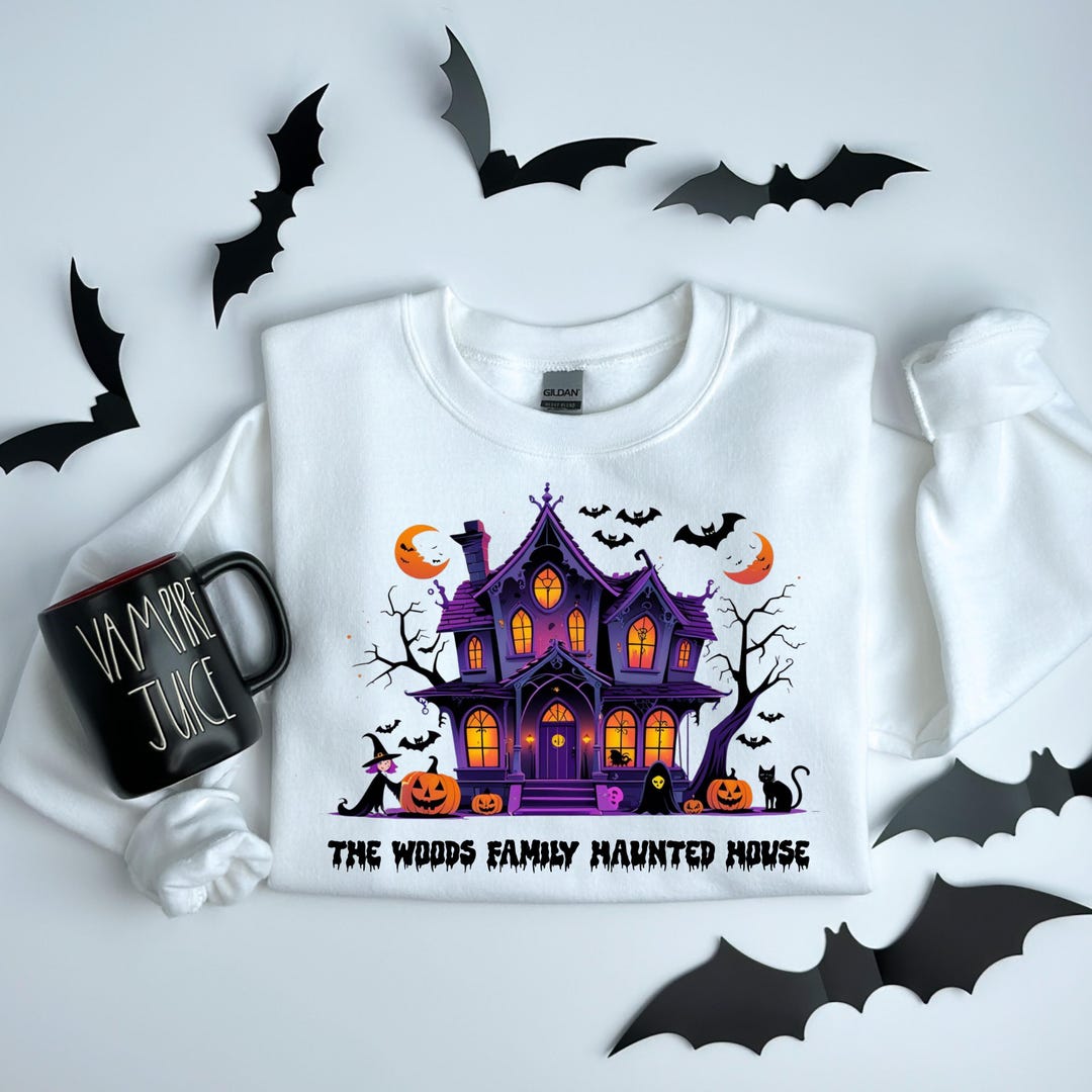 Custom Haunted House Halloween Sweatshirt, Personalized Family Spooky ...