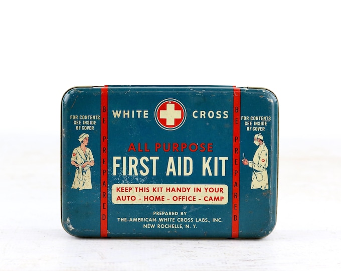 Vintage White Cross First Aid Kit Tin, Vintage Red Cross Tin, Vintage ...