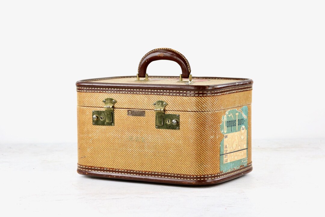 Vintage Train Case With Travel Stickers and Original Key, Tweed Travel ...