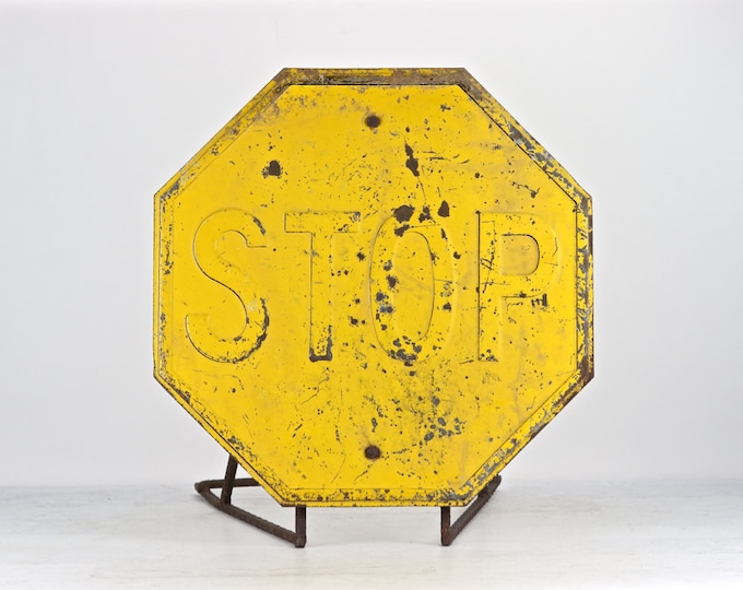 Yellow Stop Sign Stop Sign Metal Stop Sign Vintage Stop Sign Traffic ...