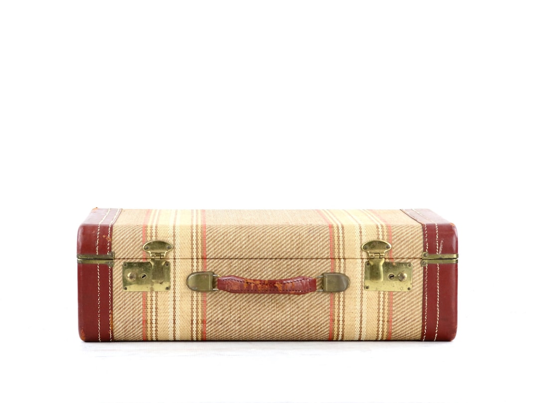 Vintage Tweed Suitcase From the 1940's, Antique Luggage With Stripes ...