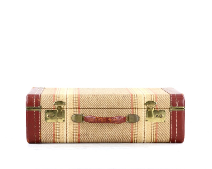 Vintage Tweed Suitcase From the 1940's, Antique Luggage With Stripes ...