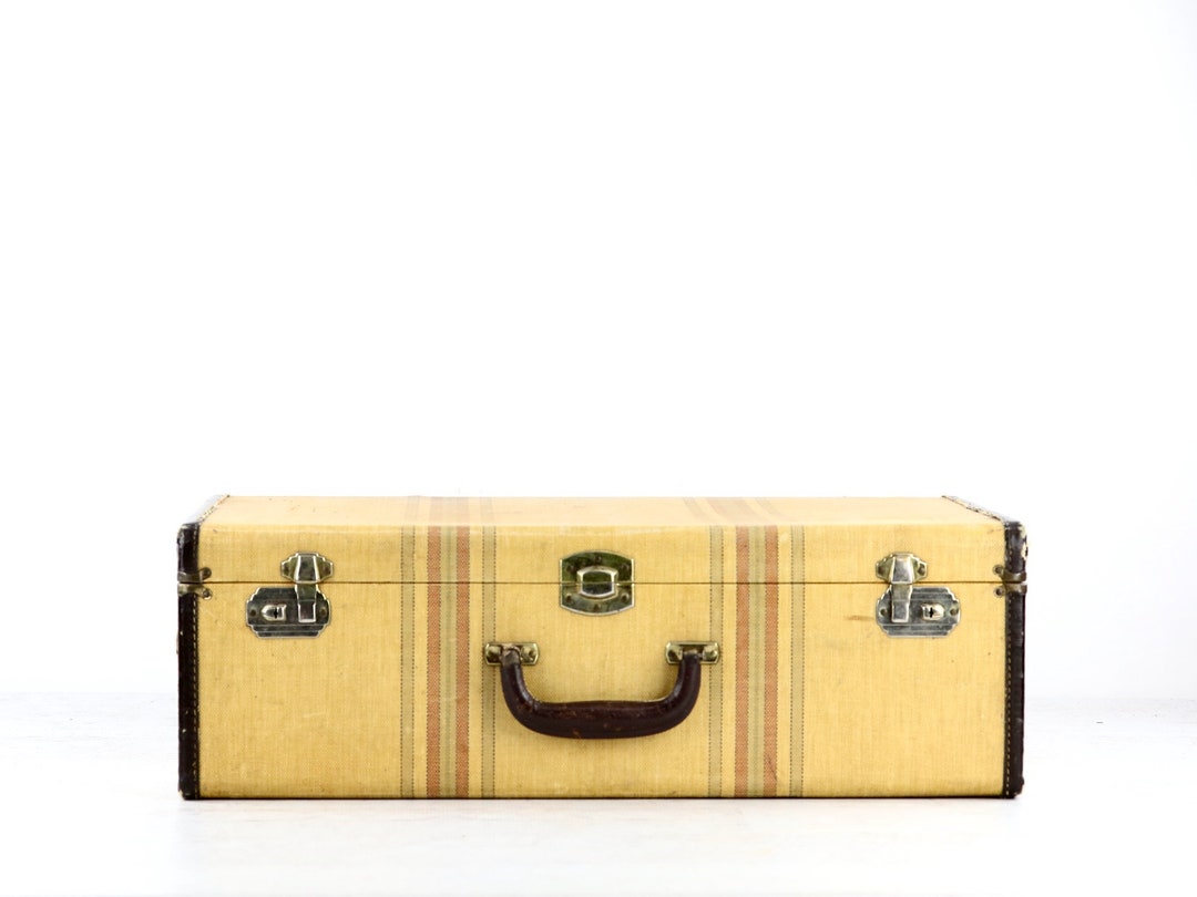 Vintage Tweed Suitcase From the 1940's, Antique Luggage With Stripes ...