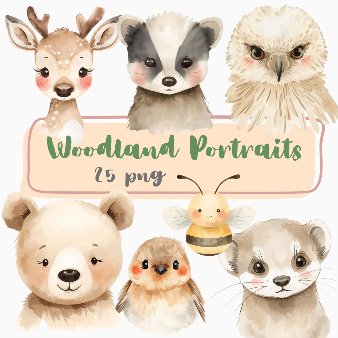 Woodland Portraits| Watercolor Clipart |25 Png |cute Forest Animals ...