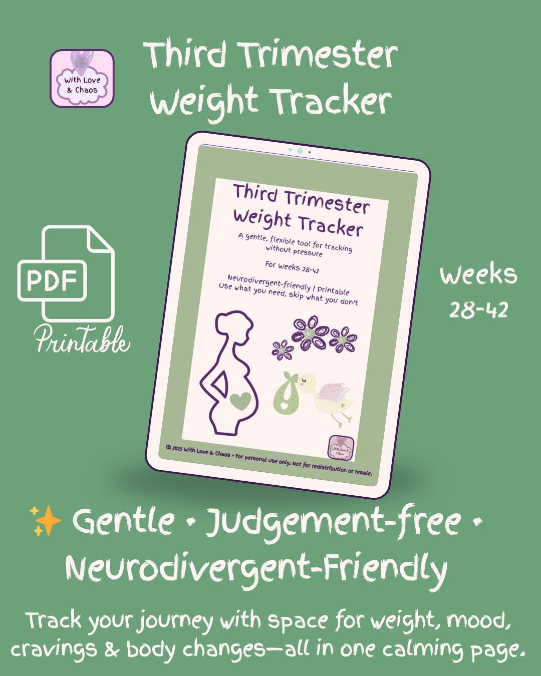Third Trimester Pregnancy Weight Tracker | Gentle & Neurodivergent ...