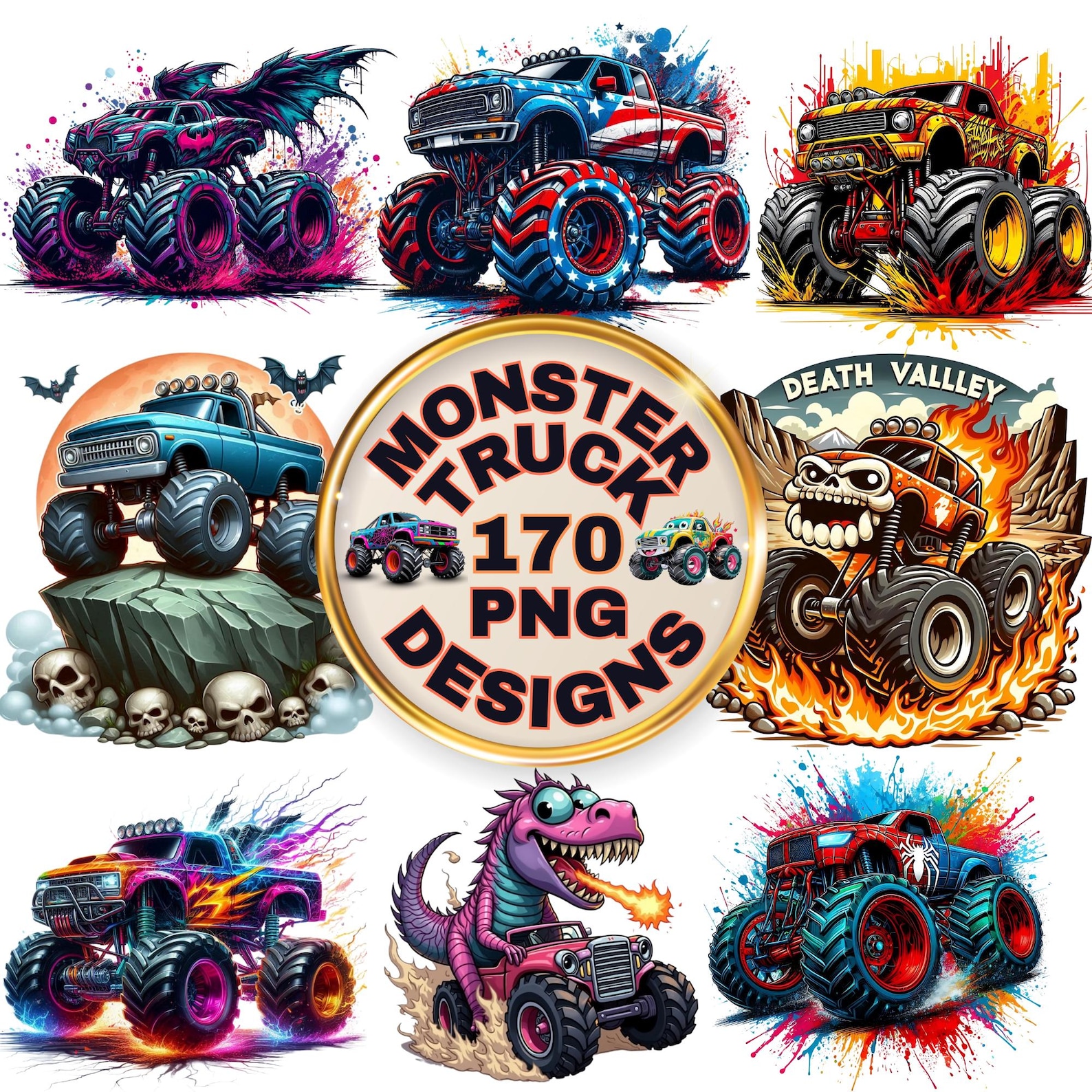 Mega Monster Truck PNG Bundle | 170 High-resolution Designs | Kids T ...