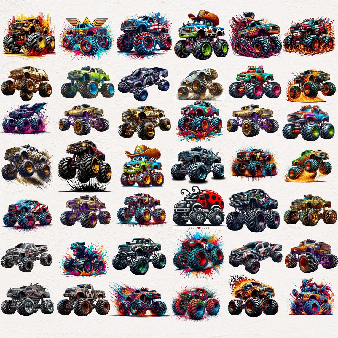 Mega Monster Truck PNG Bundle | 170 High-resolution Designs | Kids T ...