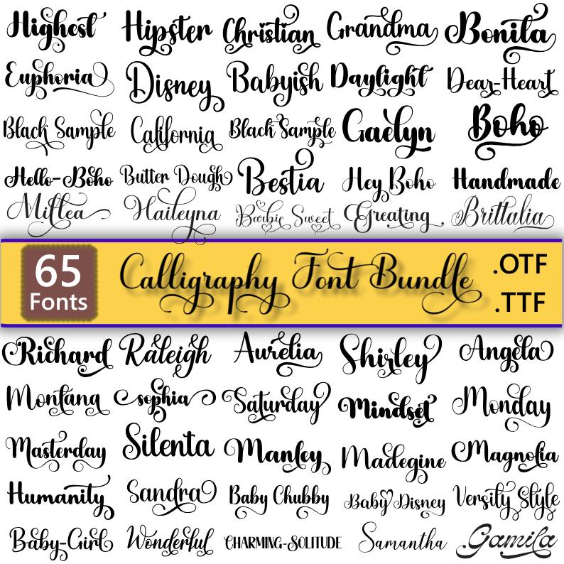 65 Calligraphy Font Bundle | Script & Handwritten Fonts | OTF TTF ...