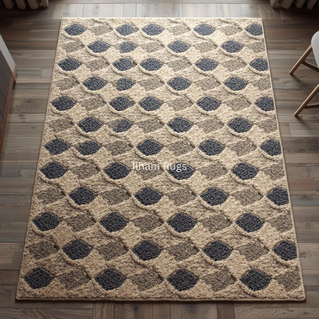 Hand Tufted Geometric Area Rug – Modern Diamond Pattern Rug in Beige ...