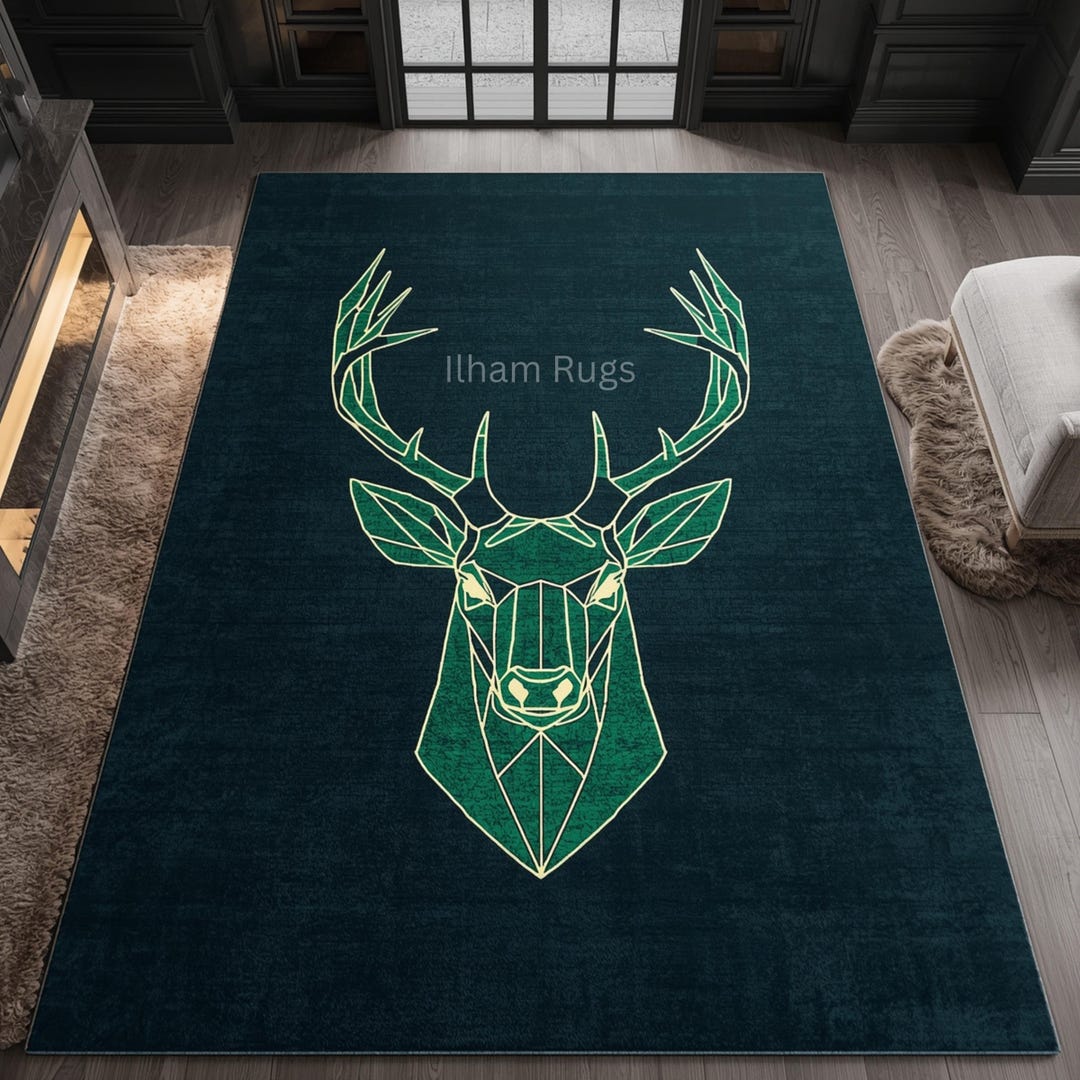 Dark Green Deer Tufted Area Rug – Leafy Green Animal Picture Carpet - Etsy