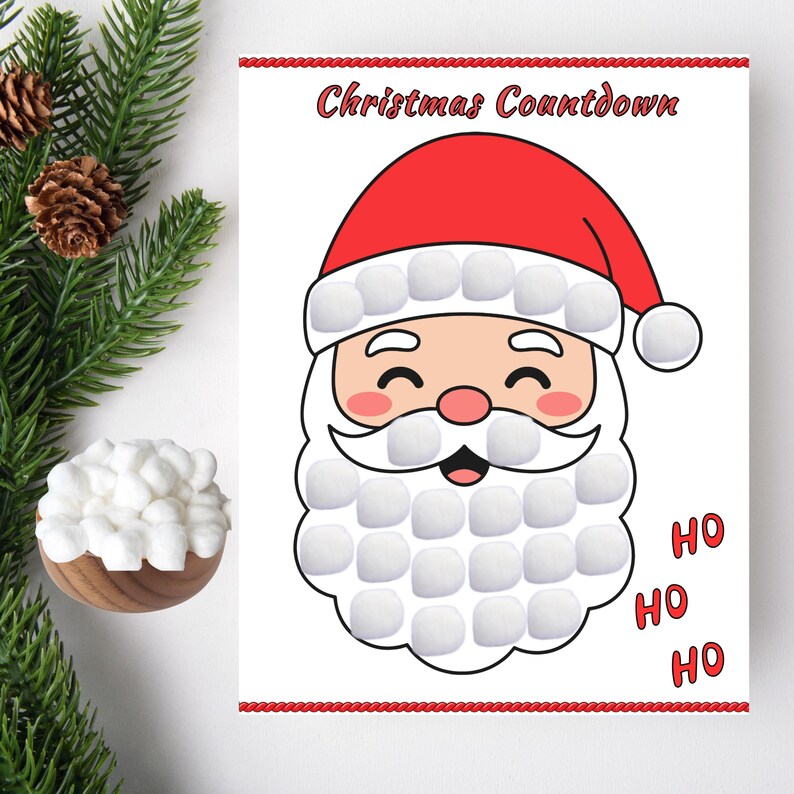 Santa Beard Christmas Countdown Printable | Advent Calendar Cotton Ball ...