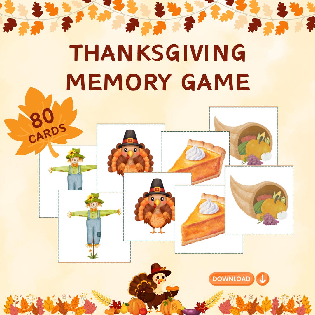 Thanksgiving Memory Game Printable: Autumn Matching Cards Activity With ...