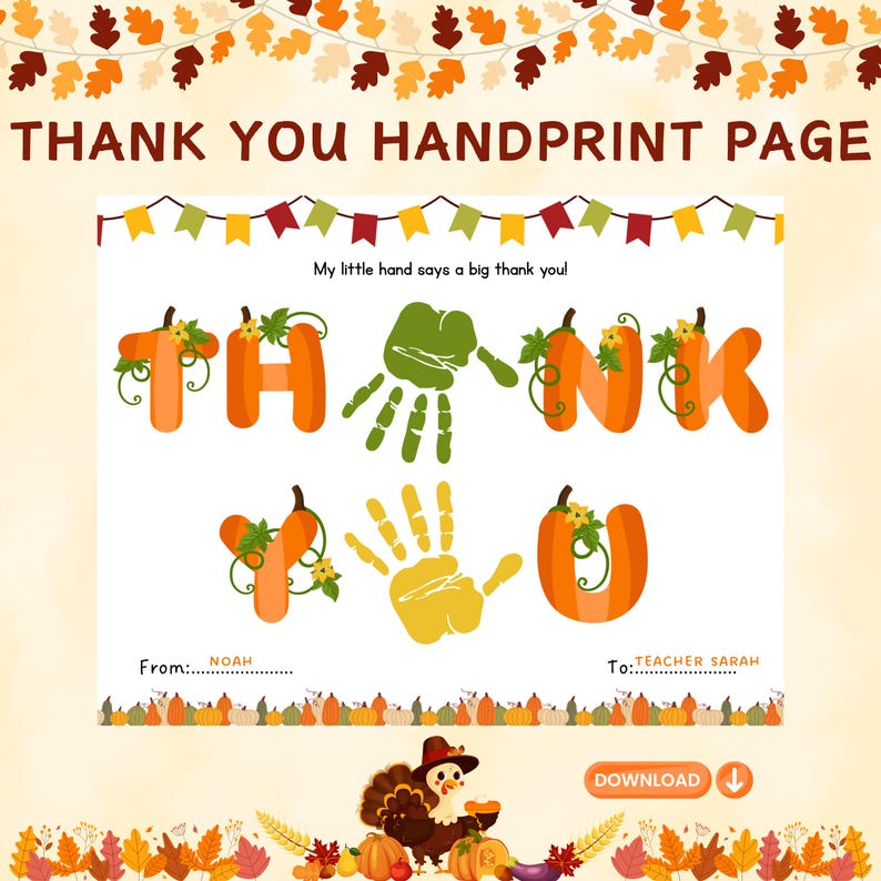 Personalized Thanksgiving Handprint Placemat 2025 Printable Craft ...