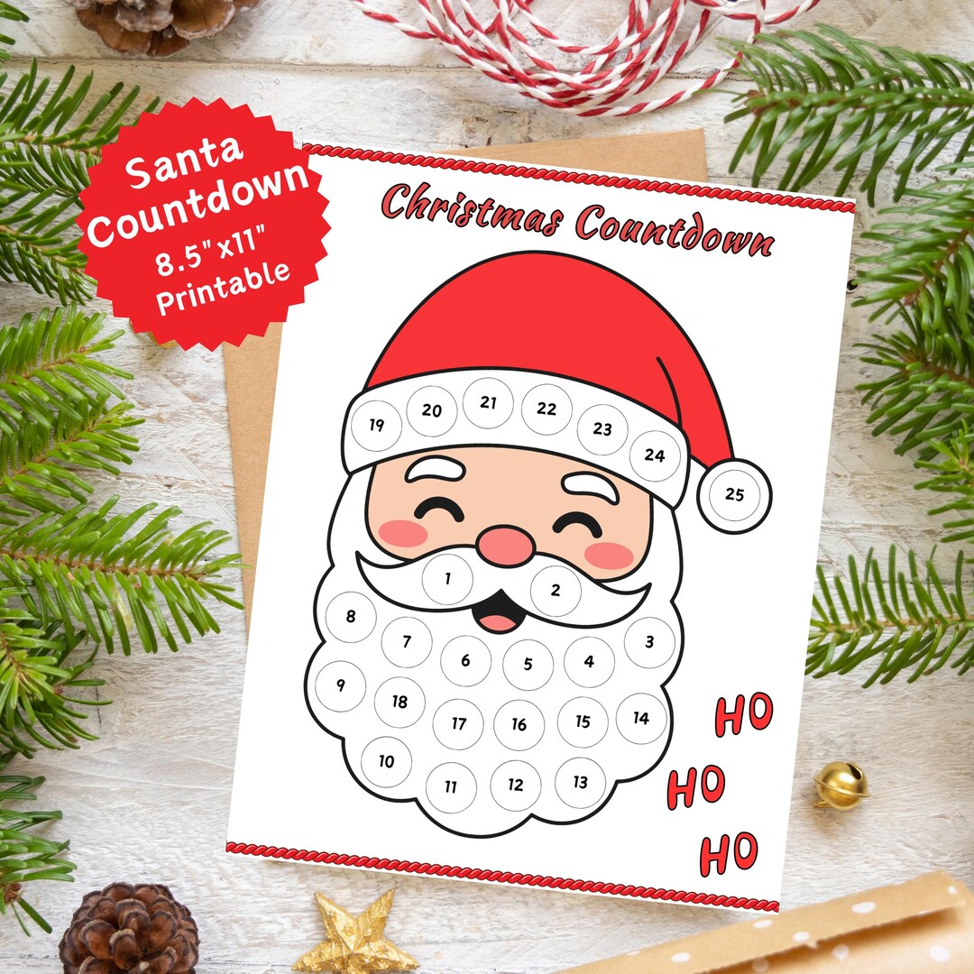 Santa Beard Christmas Countdown Printable | Advent Calendar Cotton Ball ...