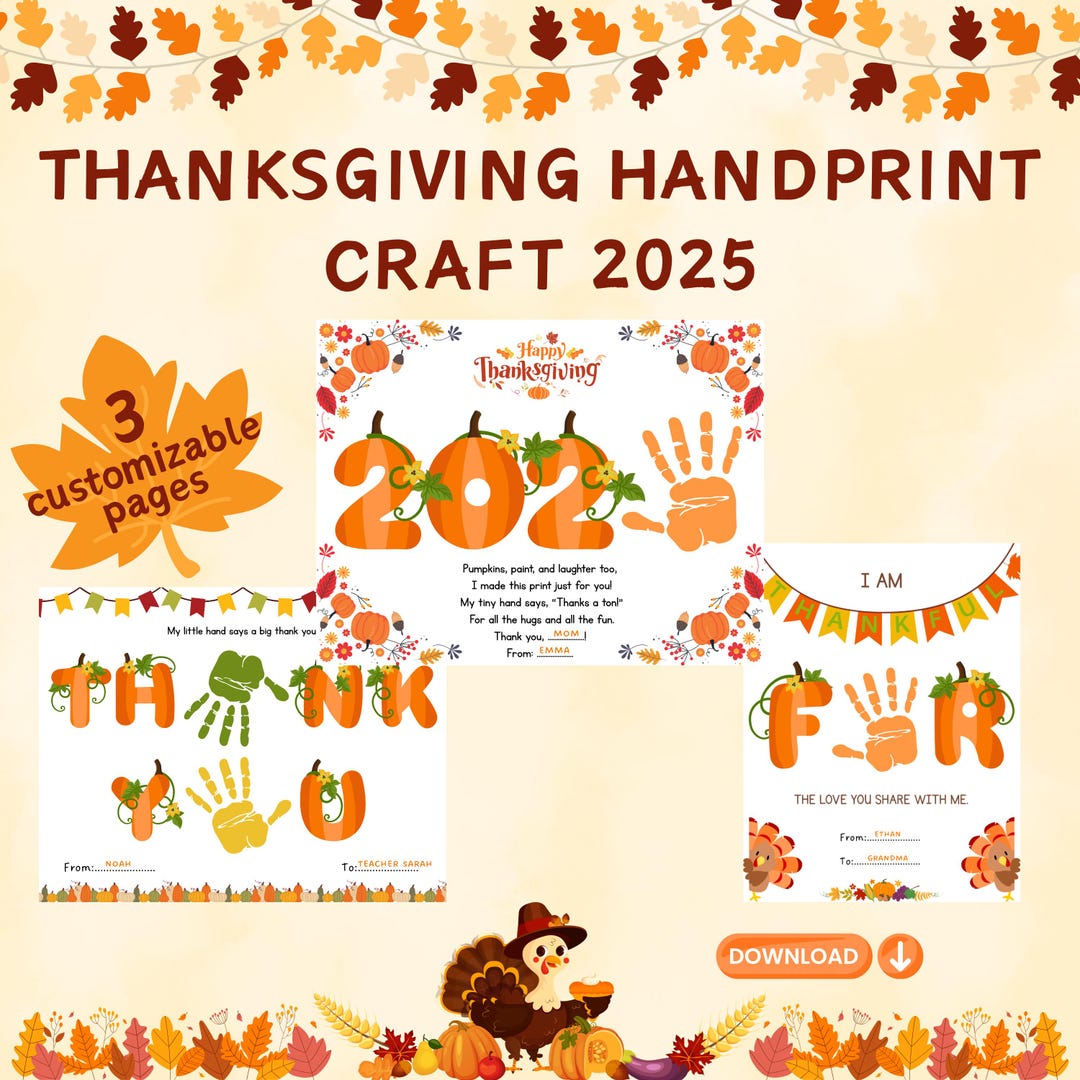 Personalized Thanksgiving Handprint Placemat 2025 Printable Craft ...