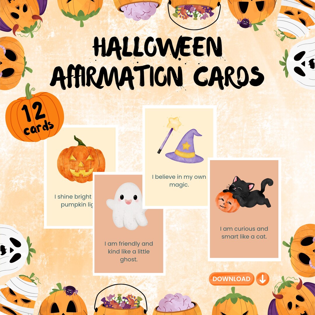 Halloween Affirmation Cards for Kids | 12 Printable Vertical Self ...