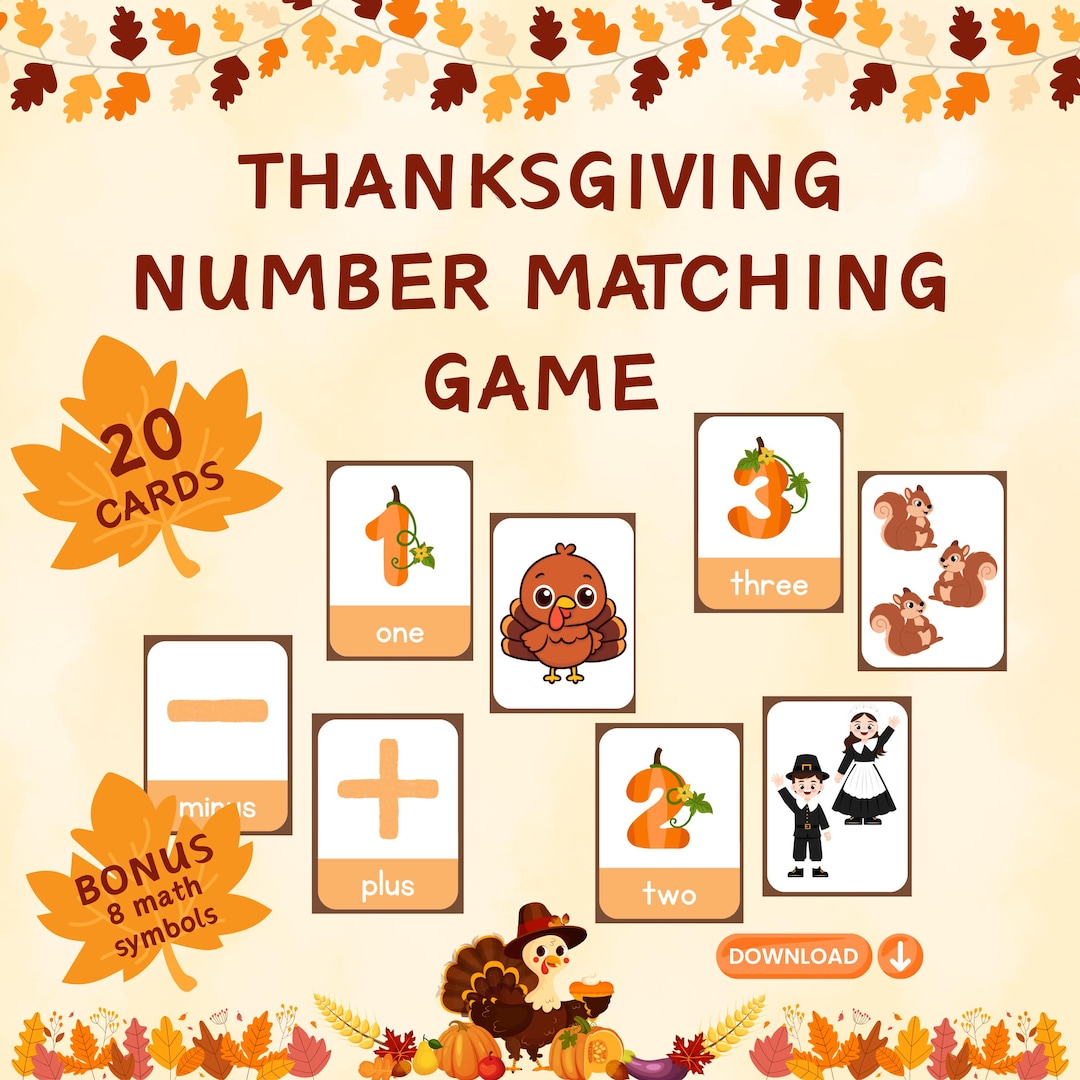 Thanksgiving Numbers Matching Game Printable | Counting 1–10 + BONUS ...