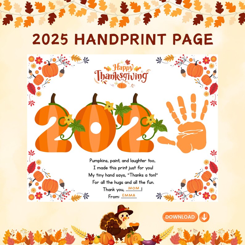 Personalized Thanksgiving Handprint Placemat 2025 Printable Craft ...