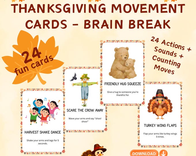 Fall Movement Cards, Printable Action Flashcards for Kids, Toddlers ...
