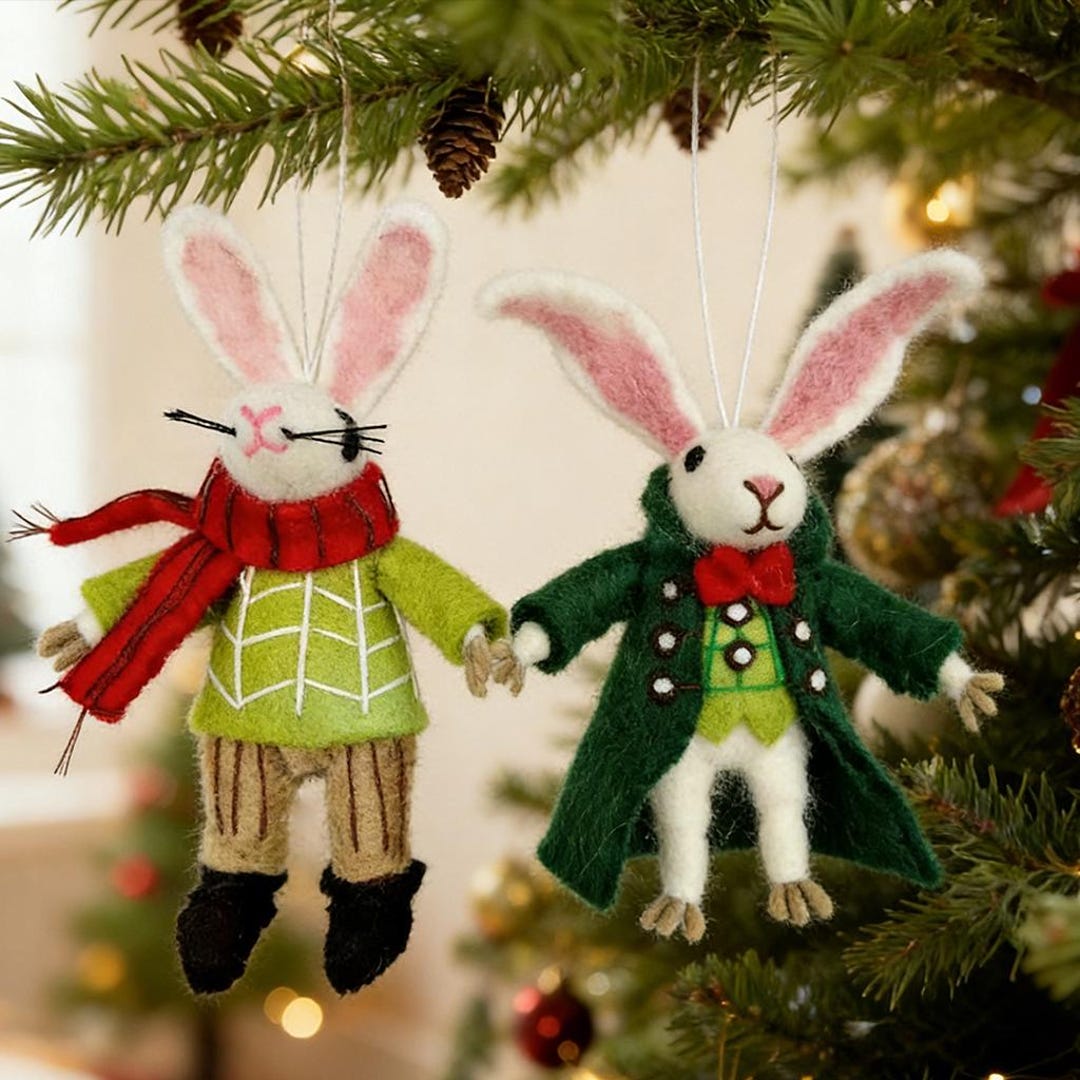 Handmade Felt Rabbit Christmas Ornament – Winter Coat, Nepali Folk Art ...