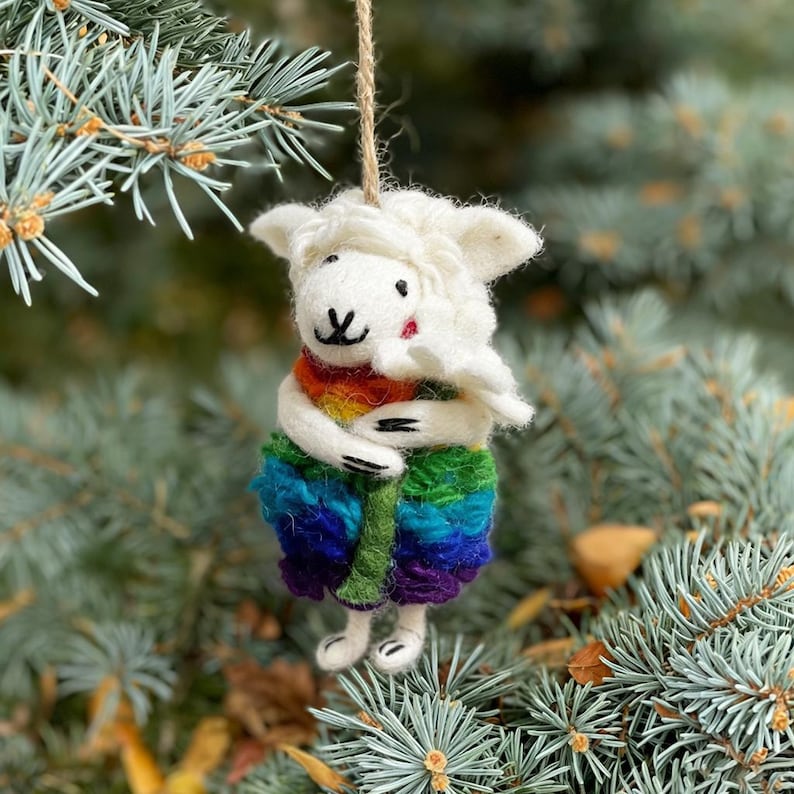 Handcraft Wool Flower-hugging Sheep Hanging Decor, Needle Felted White ...